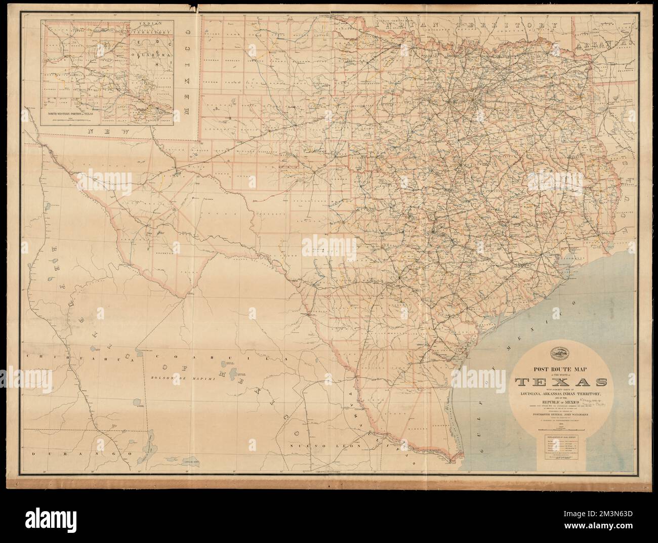 Post route map of the state of Texas with adjacent parts of Louisiana ...
