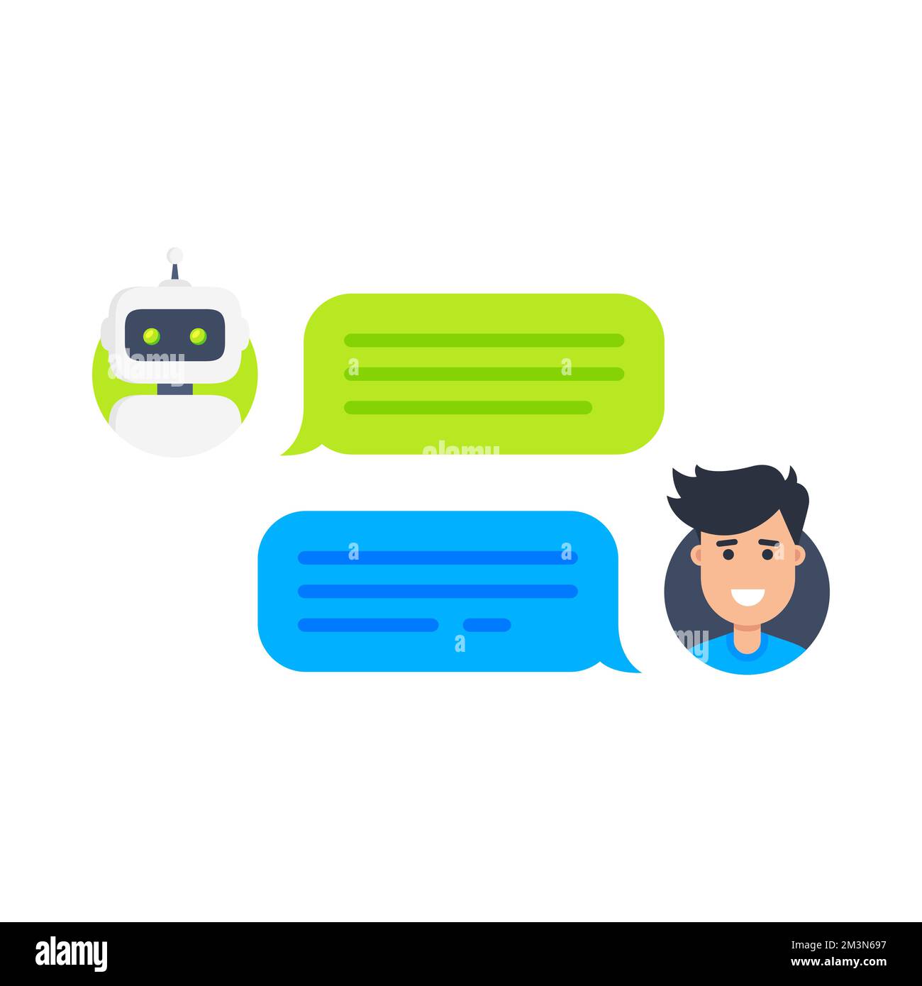 Chatbot Concept Man Chatting With Cute Smiling Robot Dialog With Bot