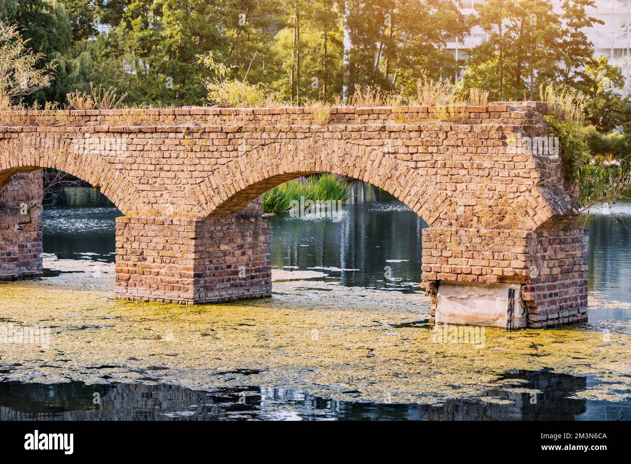 Roman aqueduct or viaduct near Mediapark in Cologne, travel landmarks ...