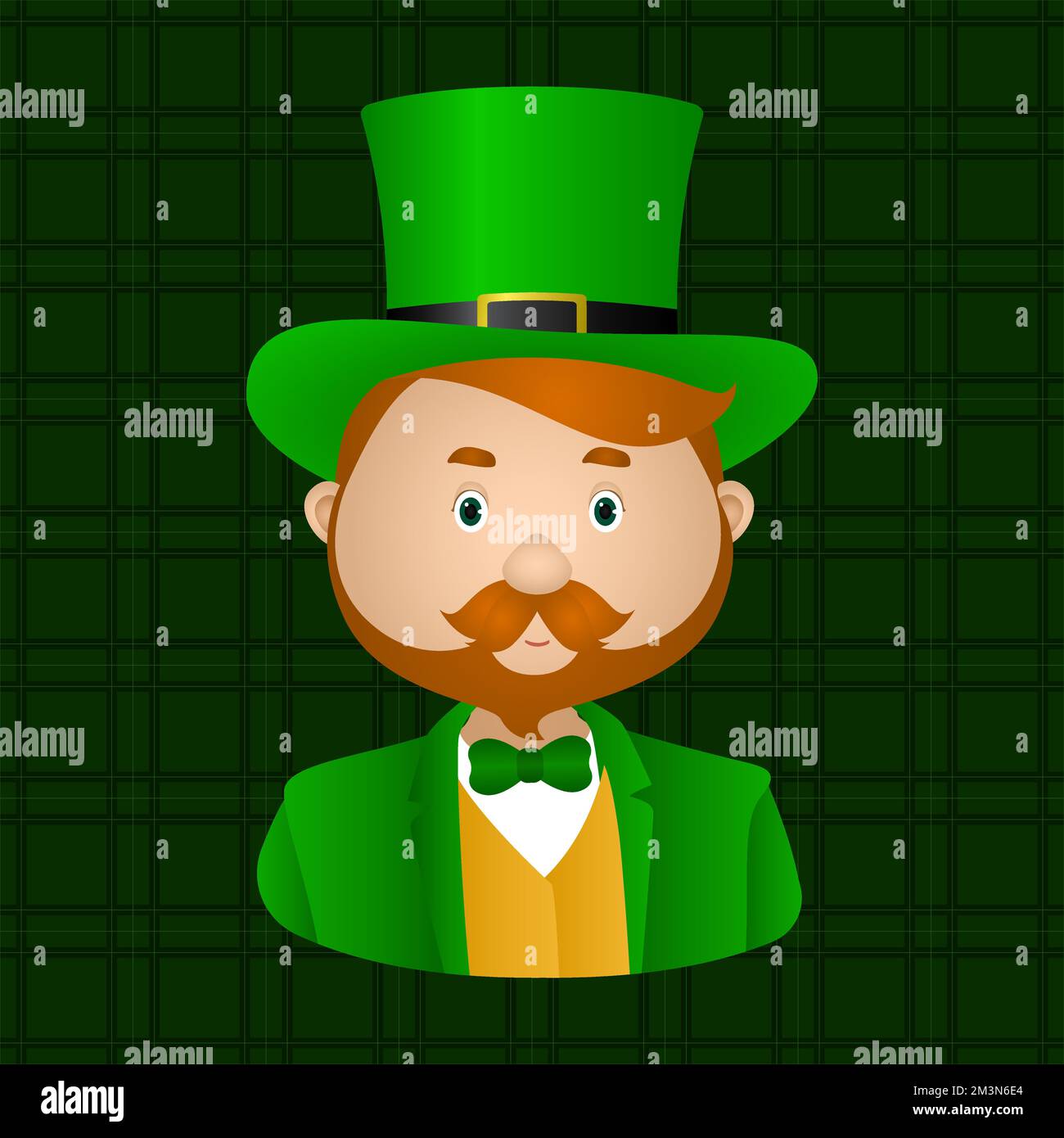 Red-haired Irishman in green leprechaun top hat. Vector illustration ...