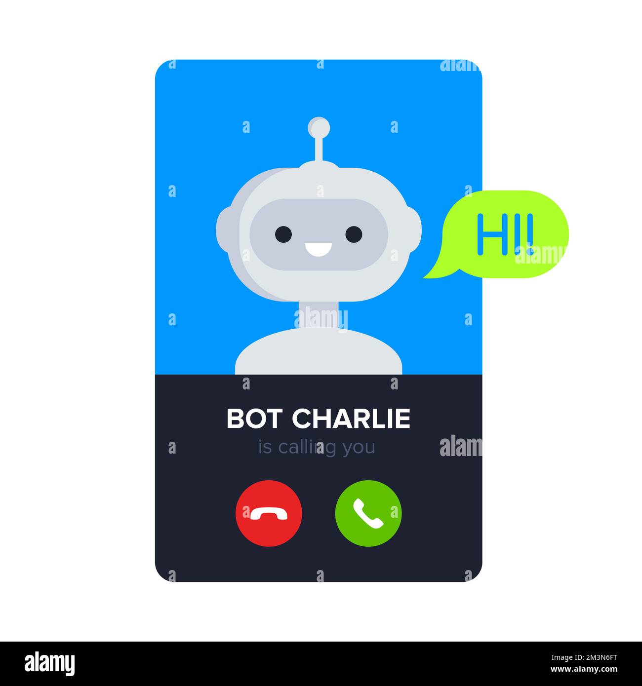 Robot Calling To Customer Cute Smiling Bot Say Hi And Waits Answer To