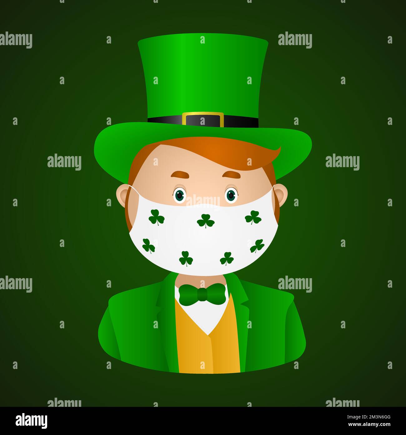 Man in green top hat and protective mask. St Patricks Day. Vector ...