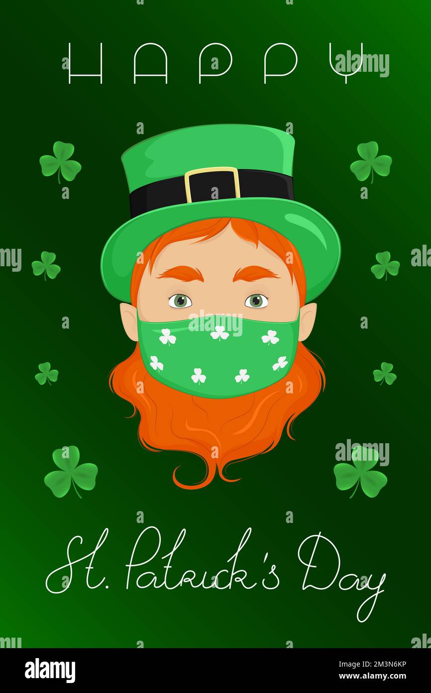 Saint Patrick's Day greeting card. Leprechaun in mask. Vector ...