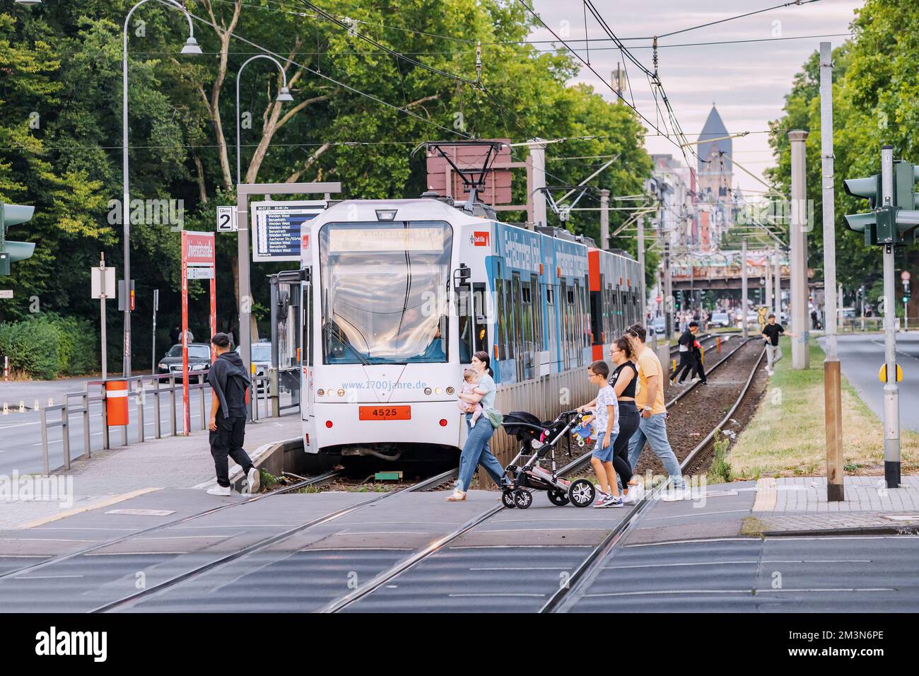 30 July 2022, Cologne, Germany: tram rides on a public transport route ...