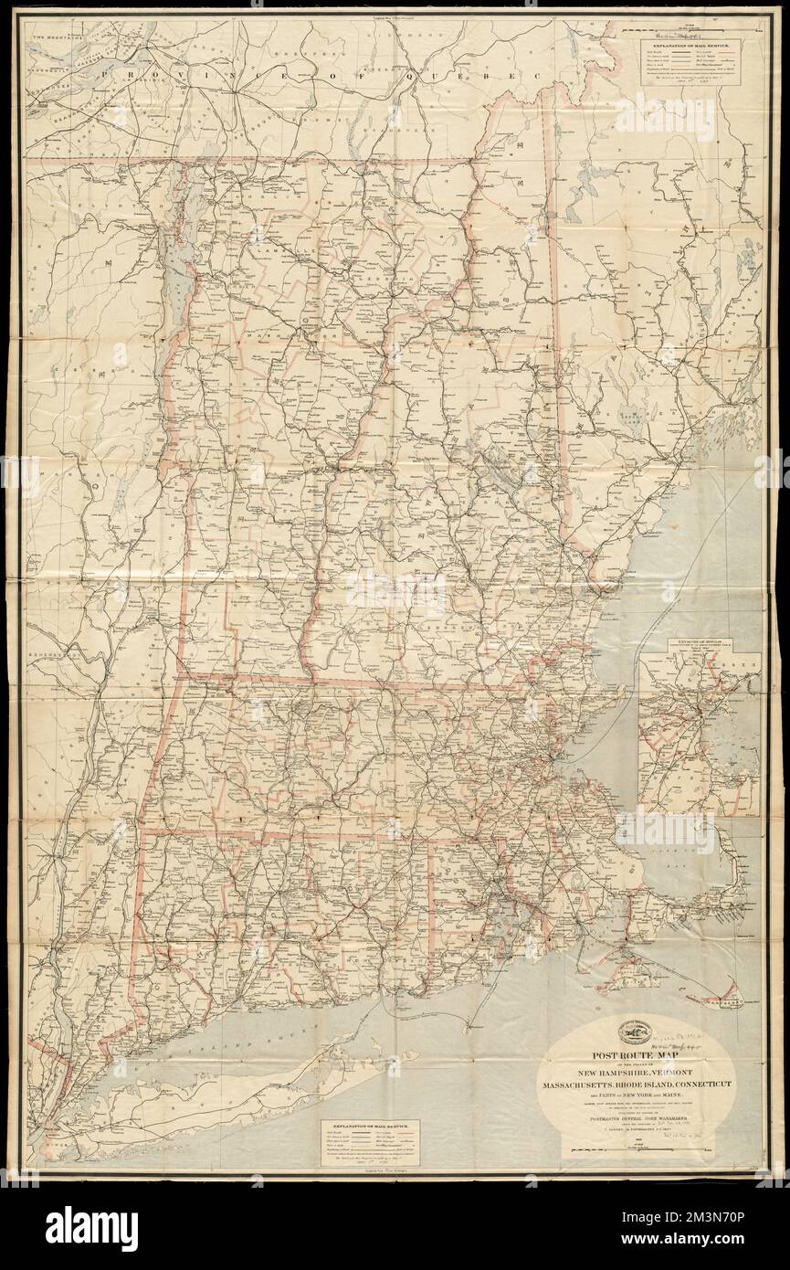 Post route map of the states of New Hampshire, Vermont, Massachusetts ...