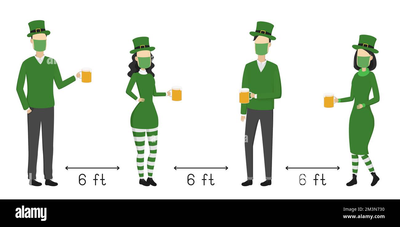 Social distancing 6 feet on St. Patrick's Day. Poster. Vector ...