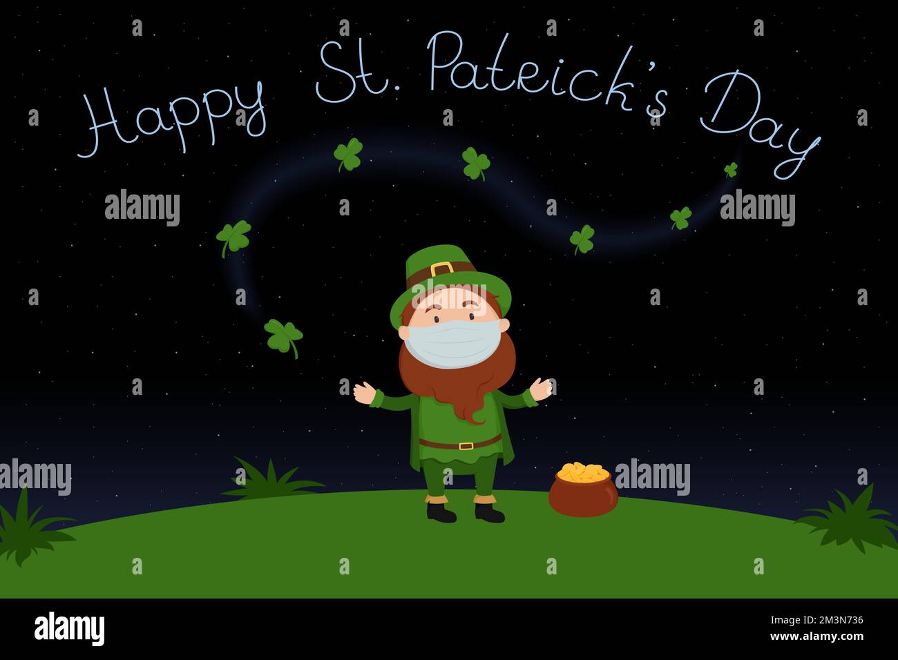 St. Patrick's Day card. Leprechaun in face mask. Vector illustration ...
