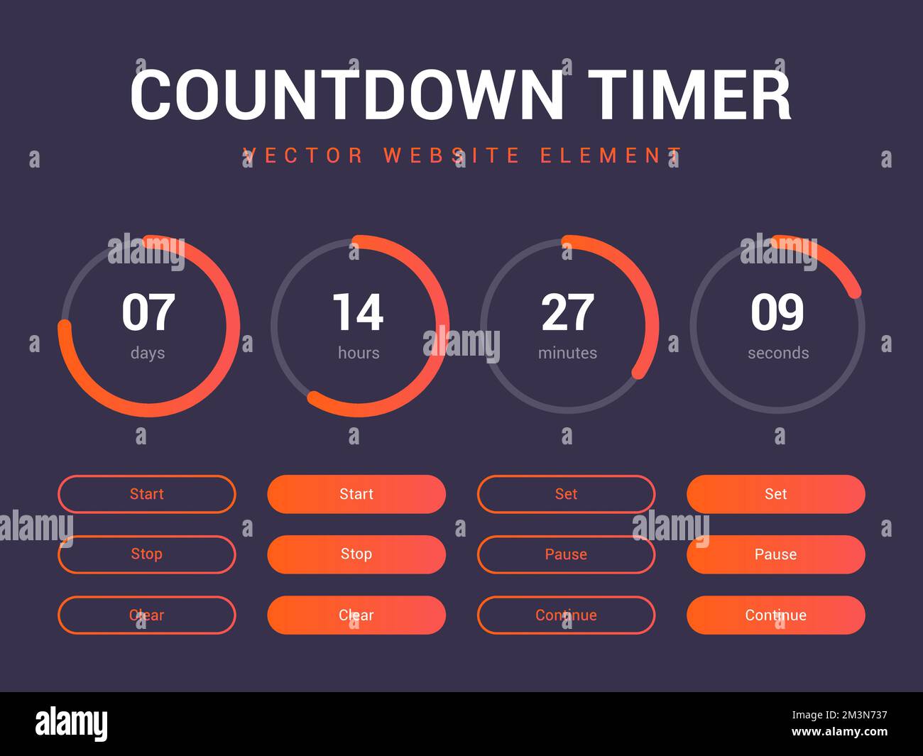 Countdown Timer Vector Website Element With Buttons Flat Digital Clock 