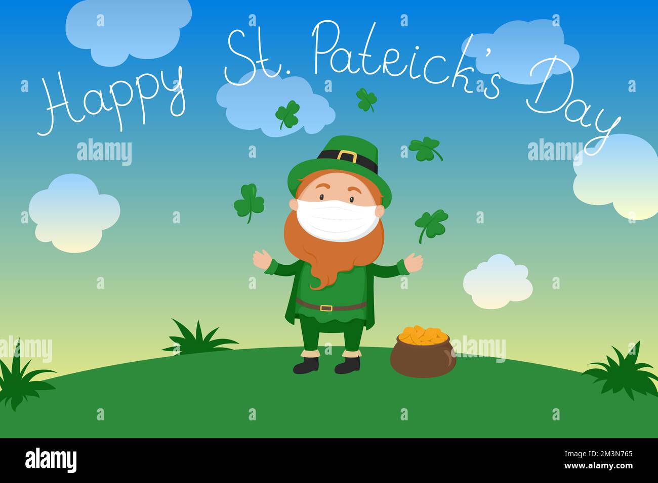 St. Patrick's Day poster. Leprechaun in protective mask. Vector ...