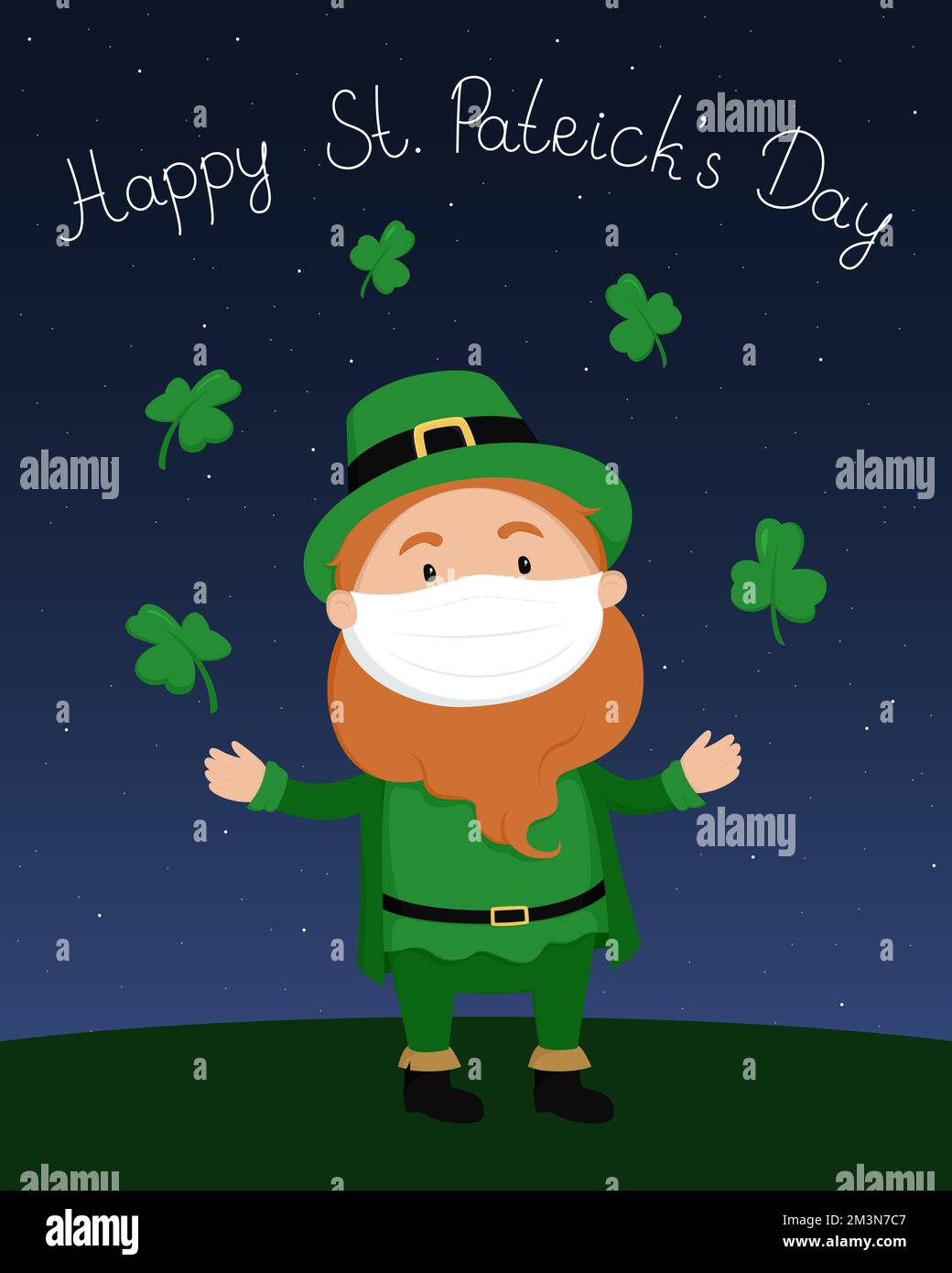 St. Patrick's Day poster. Leprechaun in face mask. Vector illustration ...