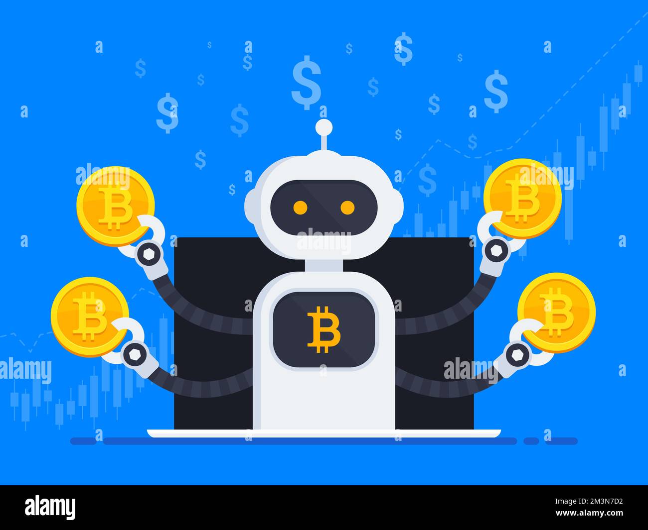 Bitcoin on mining screen and trading chart Stock Vector Images - Alamy
