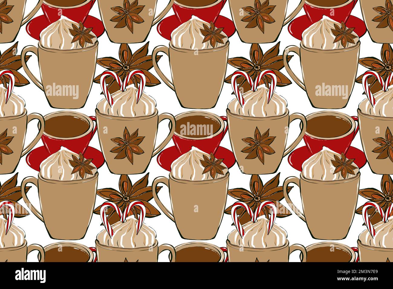 Hot drink seamles pattern. Coffee shop collection. Cups of coffee with ...