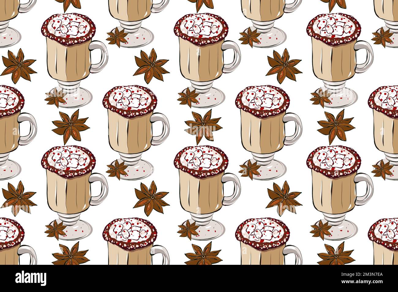Hot drink seamles pattern. Coffee shop collection. Cups of coffee with ...