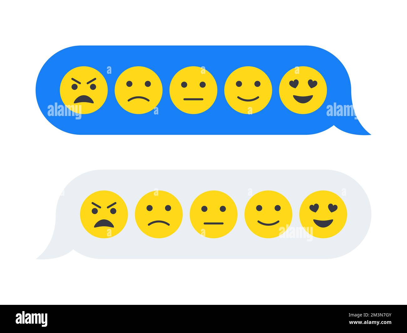 Feedback emoticon emoji smiley icon in chat bubbles. Level of ...