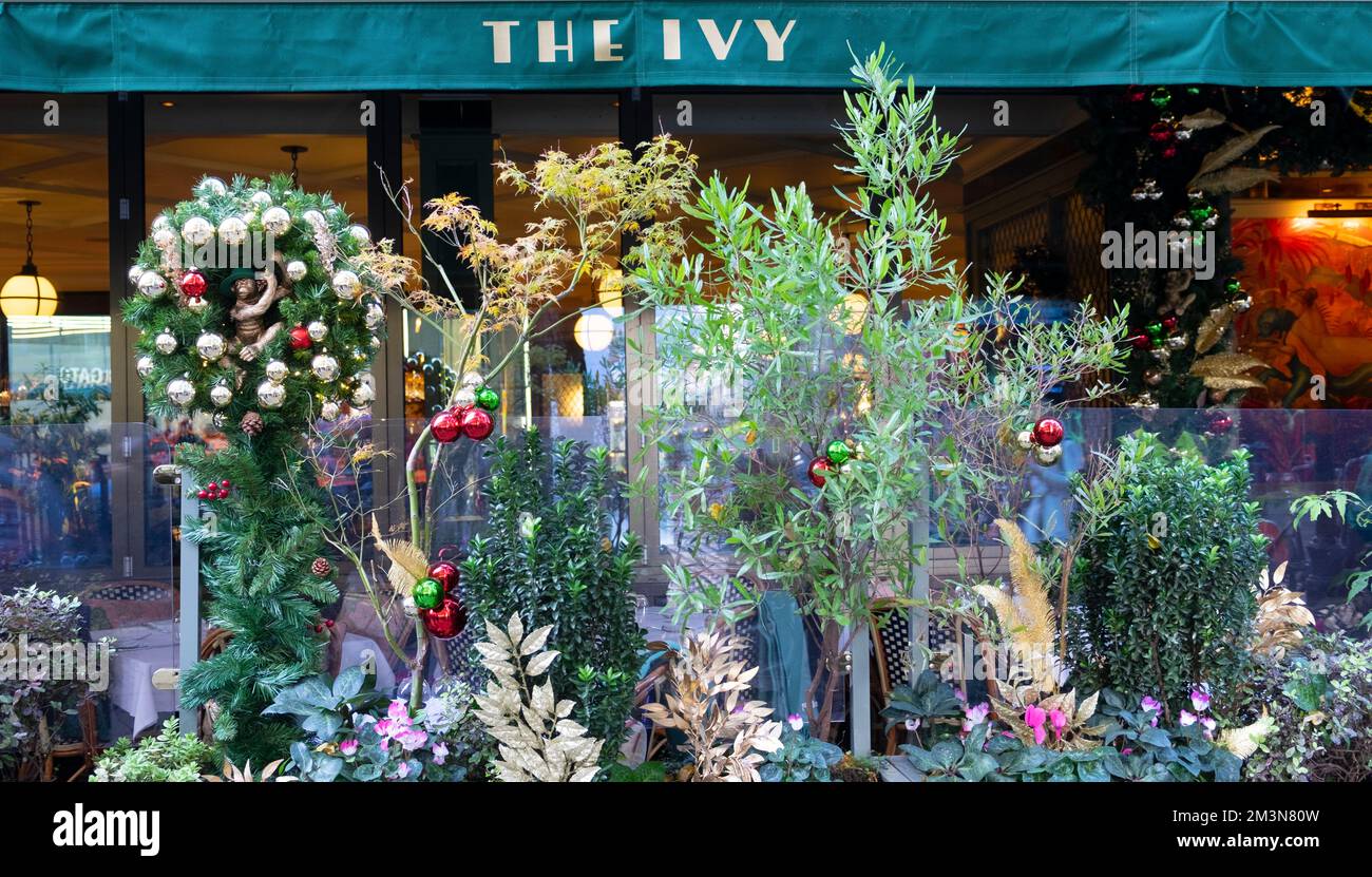 The Ivy Soho Brasserie restaurant with Christmas decorations wreath ...