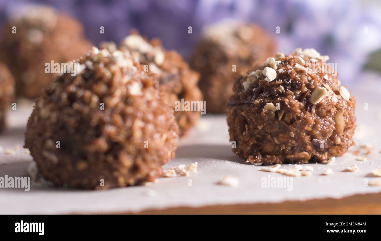 Homemade fresh energy balls with chocolate Stock Photo - Alamy
