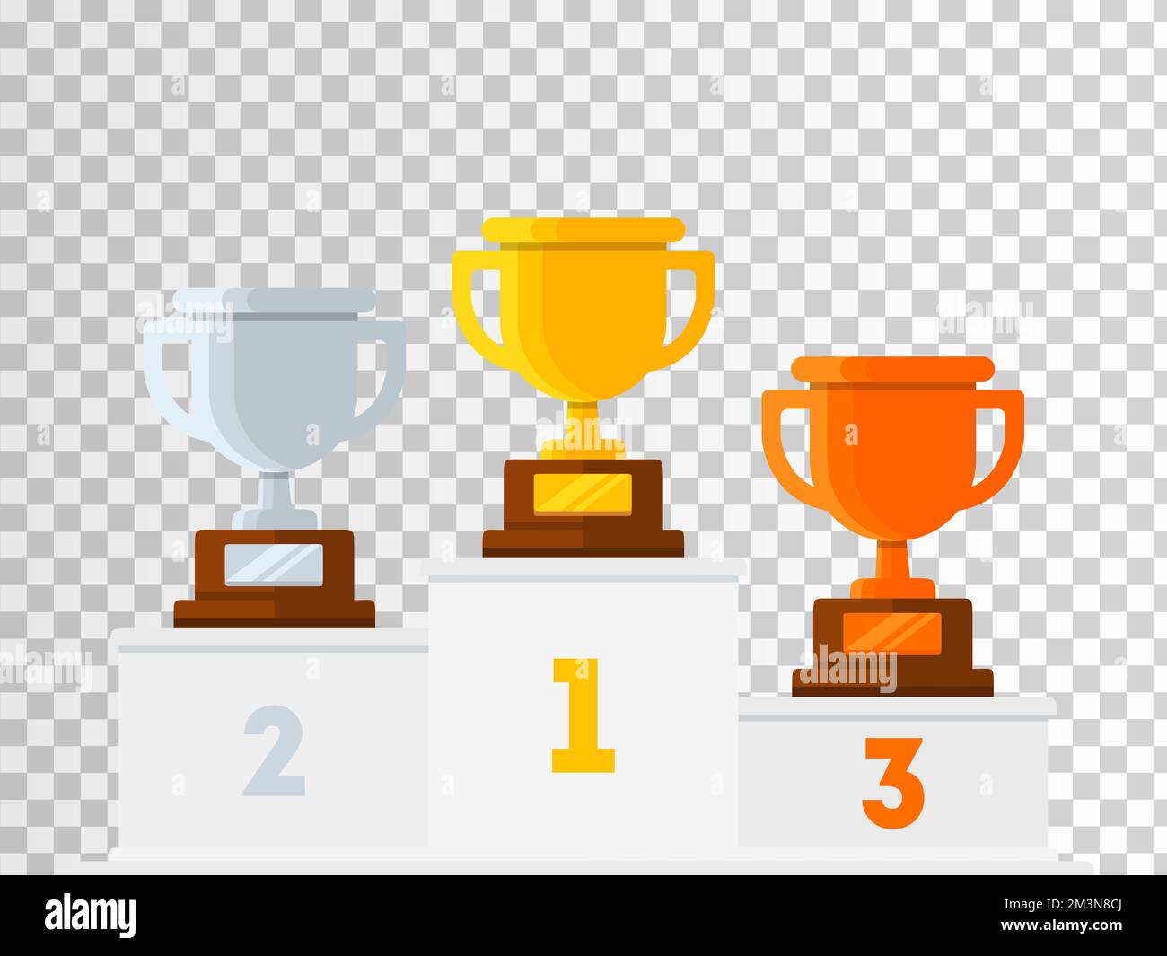 Winners podium with gold, silver and bronze trophy award cups vector ...