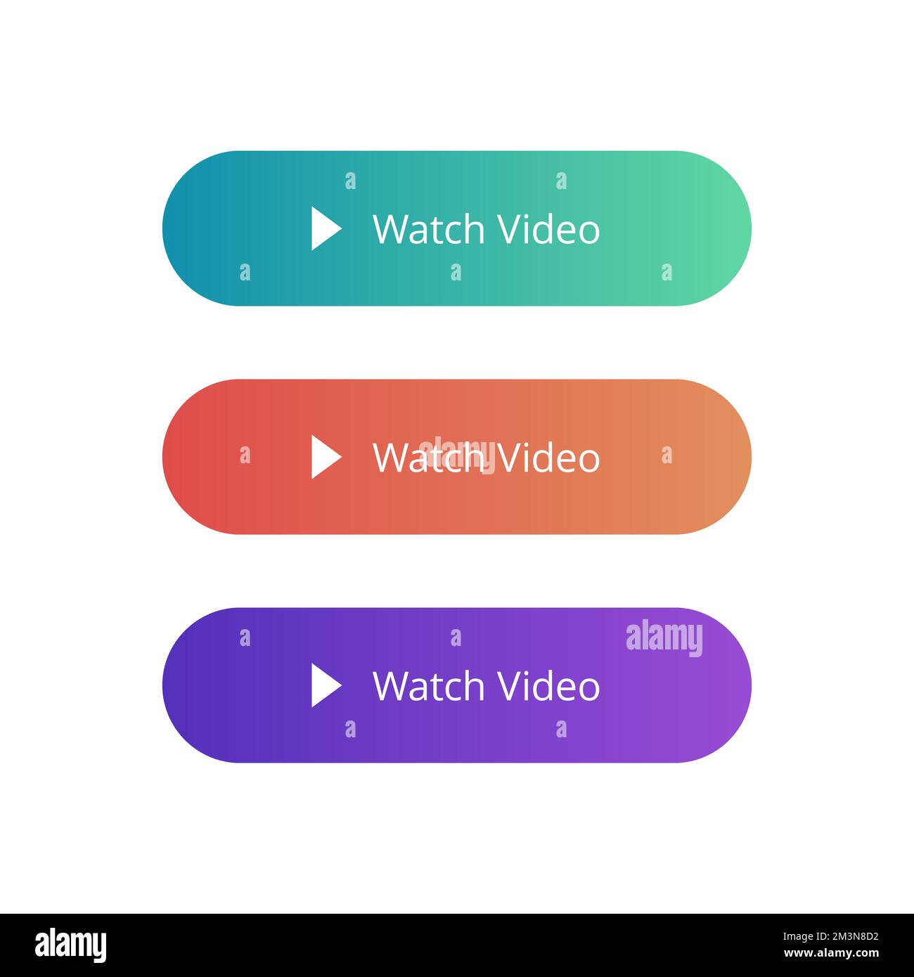 Watch video vector buttons. Video play button set in different colors isolated on white ...