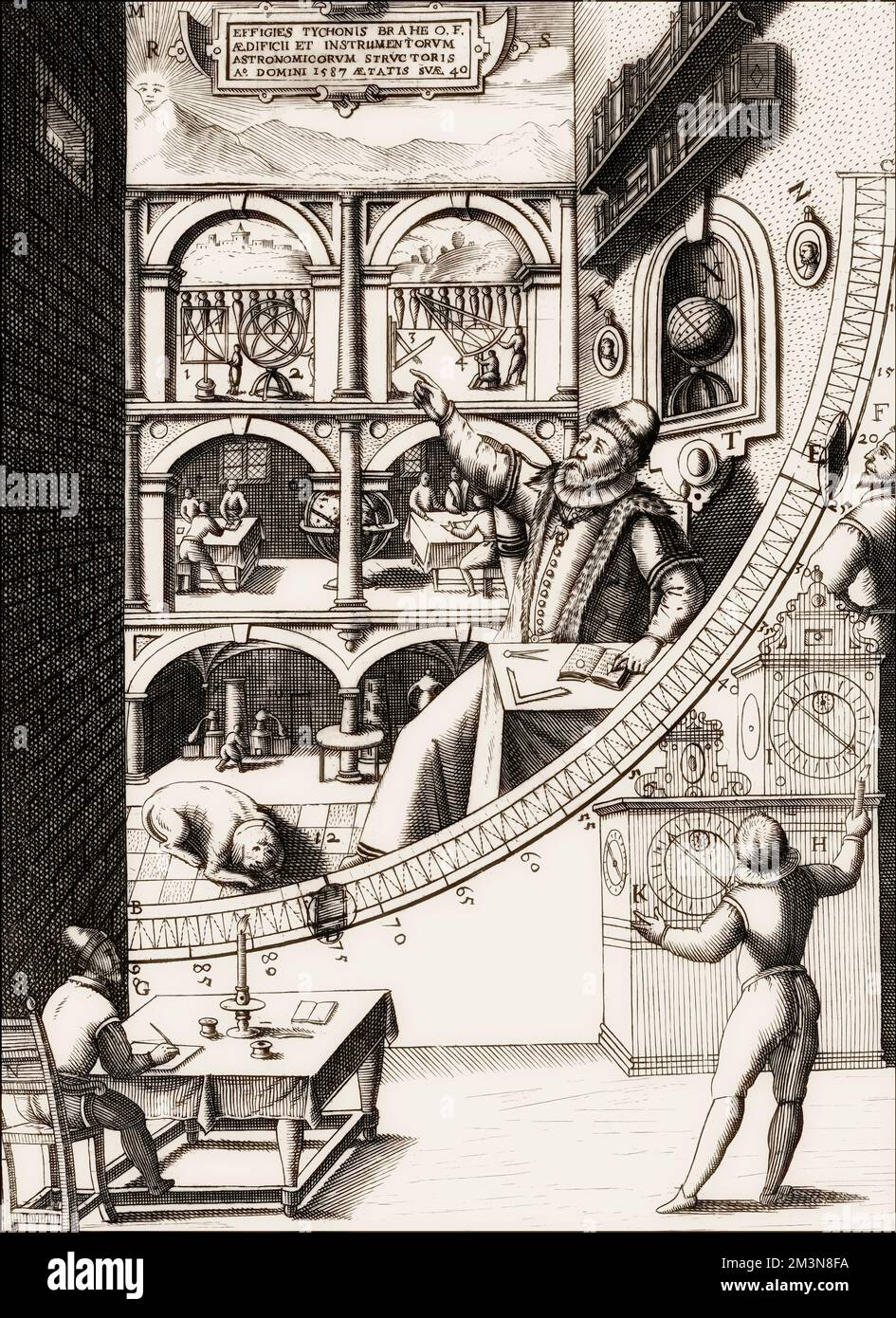 Tycho's Wall Quadrant, Tycho Brahe in his Uraniborg observatory, 1598 ...
