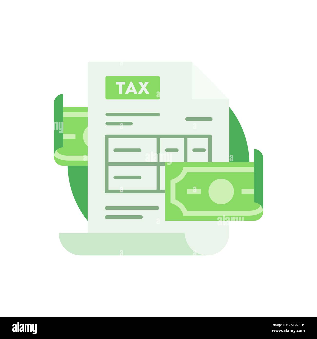 Tax return form icon. Paper document with cash in circle. Completed ...