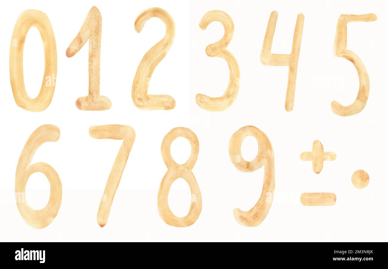 Watercolor childish poster with cute numbers in beige colors. Children ...