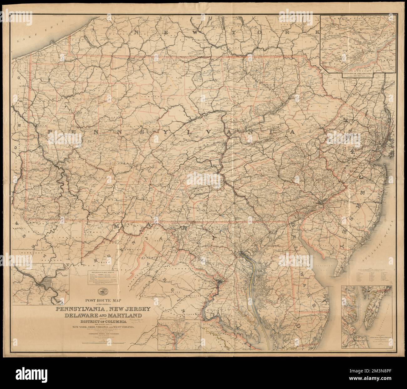 Post route map of the states of Pennsylvania, New Jersey, Delaware, and ...