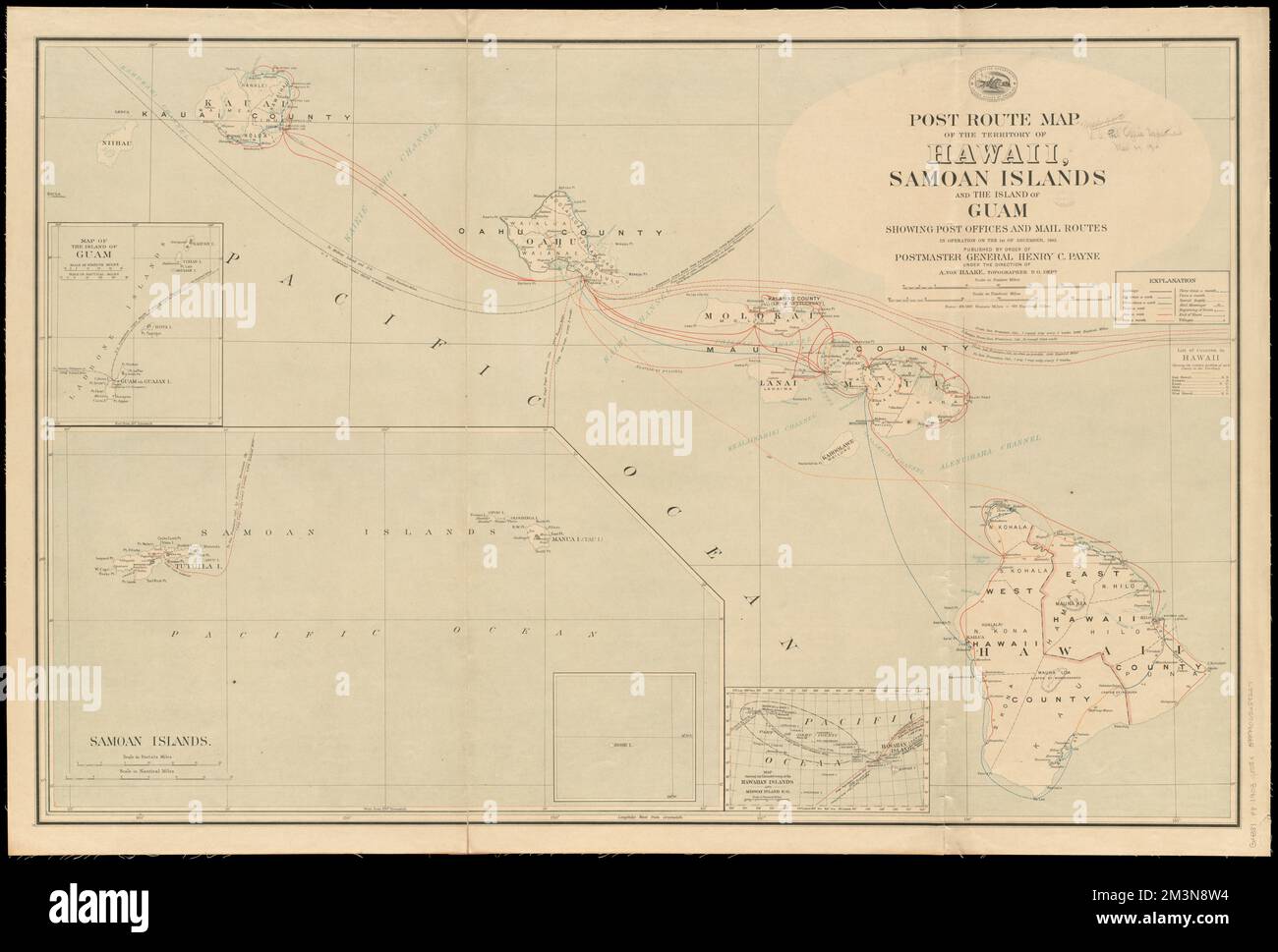 Post route map of the territory of Hawaii, Samoan Islands and the ...