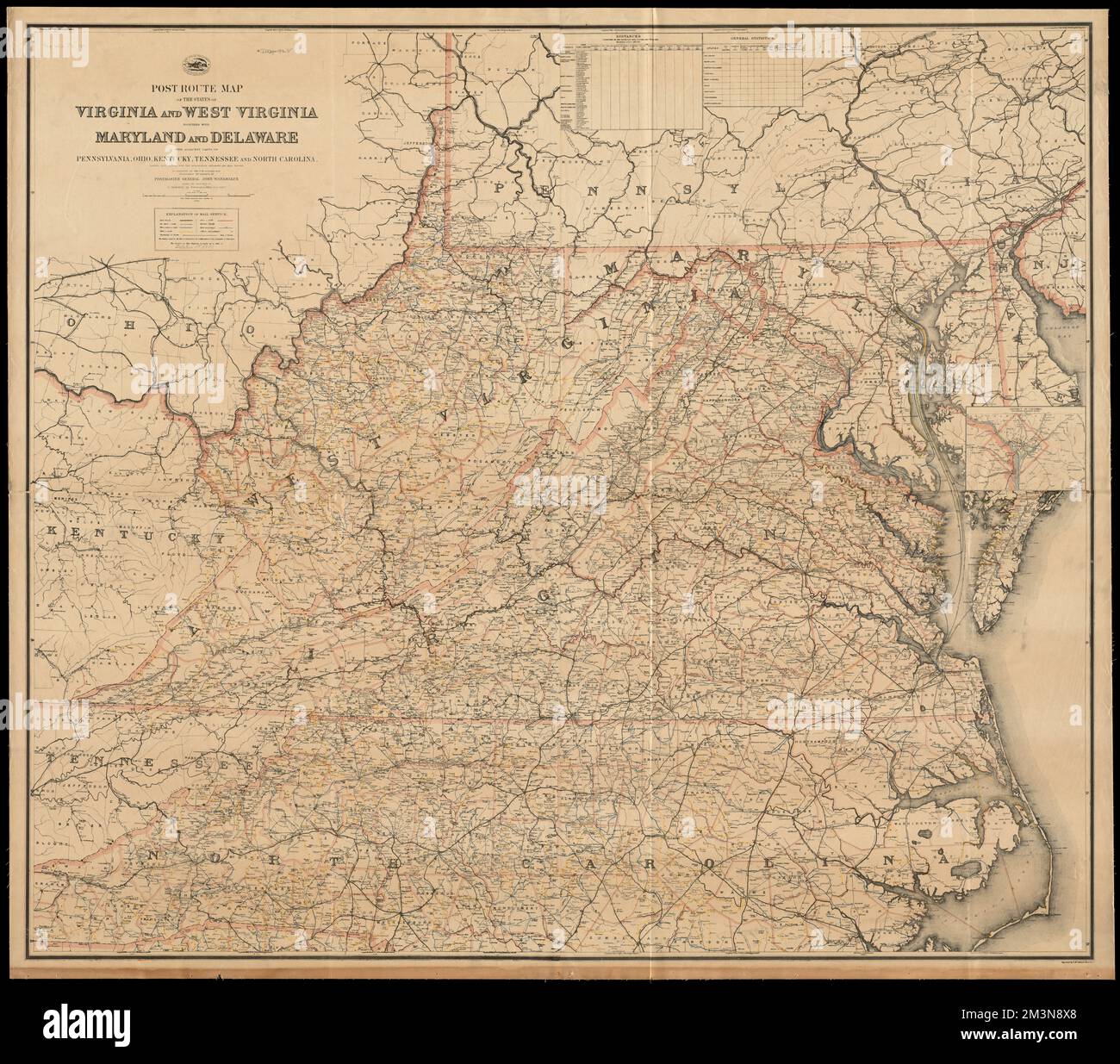 Post route map of the states of Virginia and West Virginia together ...
