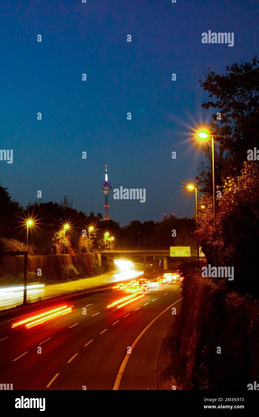 Night shots of the Highway, Autobahn, and the skyline of Dusseldorf ...
