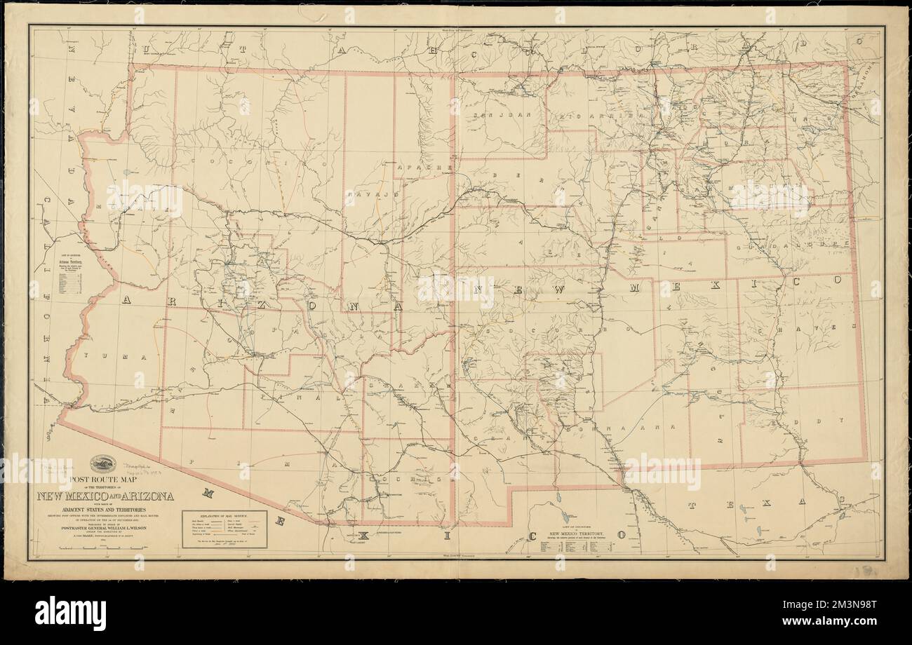 Post route map of the territories of New Mexico and Arizona with parts ...