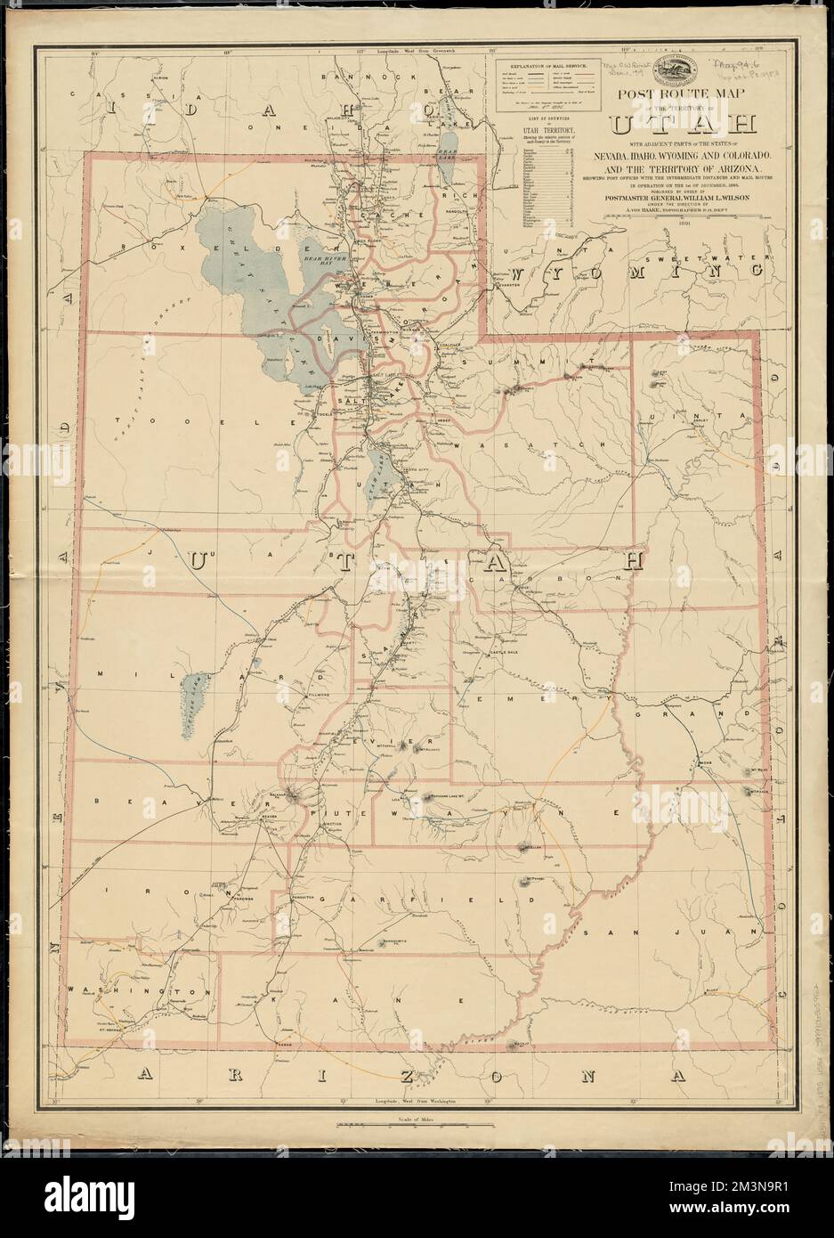 Post route map of the territory of Utah with adjacent parts of the ...