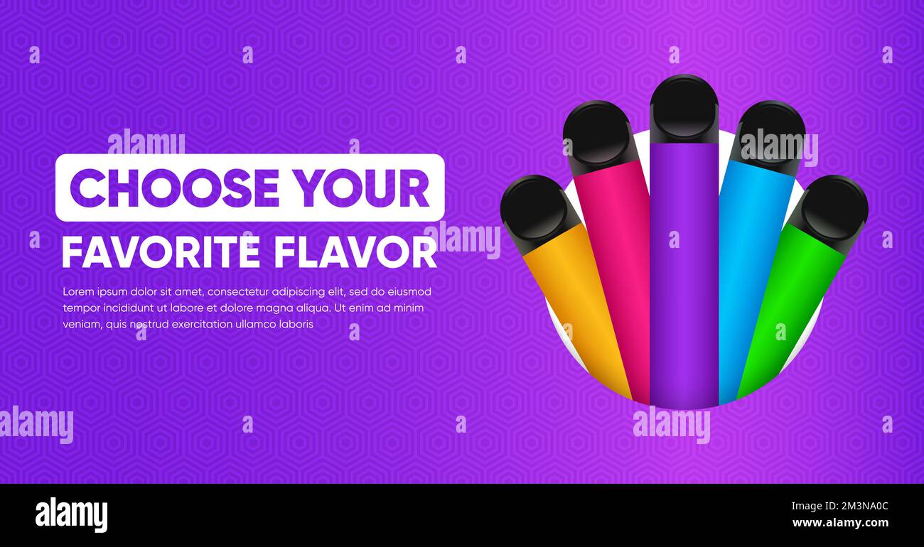 Disposable electronic cigarette vector banner. Colorful disposable e ...