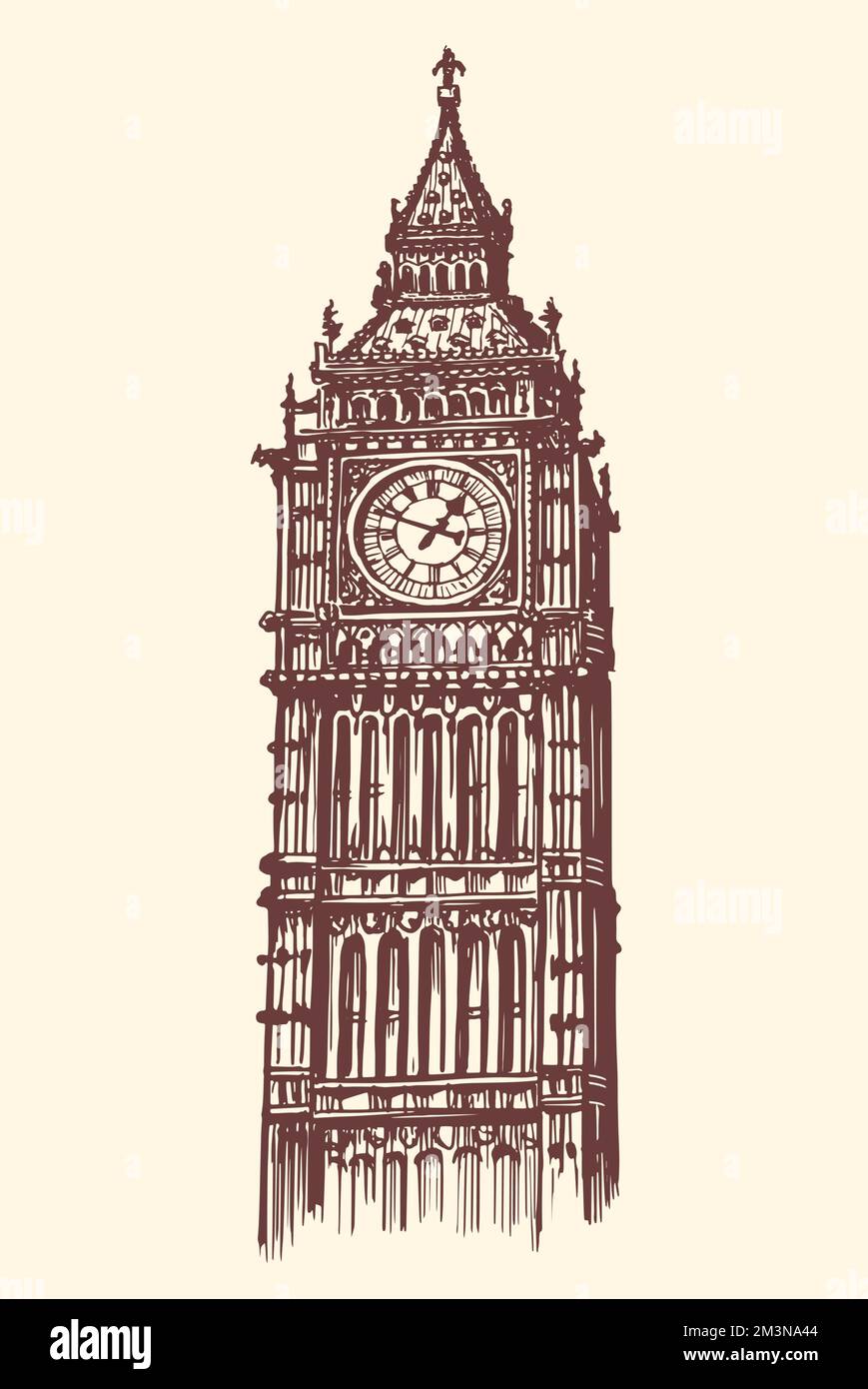 Big Ben tower symbol of London, England and Great Britain. Sketch ...