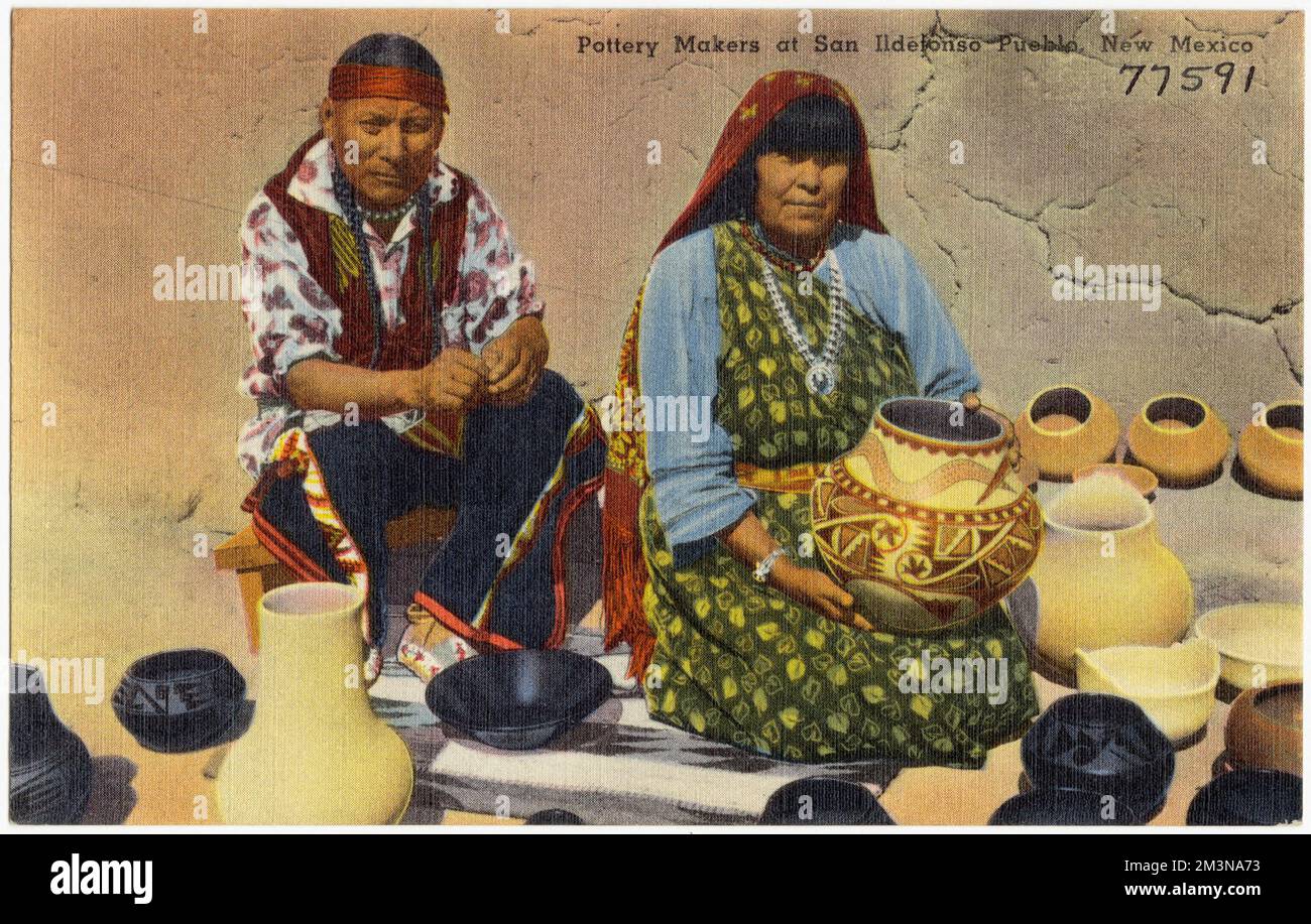 Pottery makers at San Ildefonso Pueblo, New Mexico , Tichnor Brothers ...