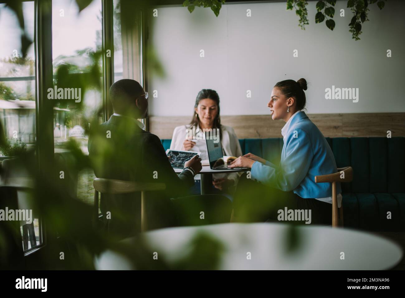 Group of business people talking and discussing a topic about their ...
