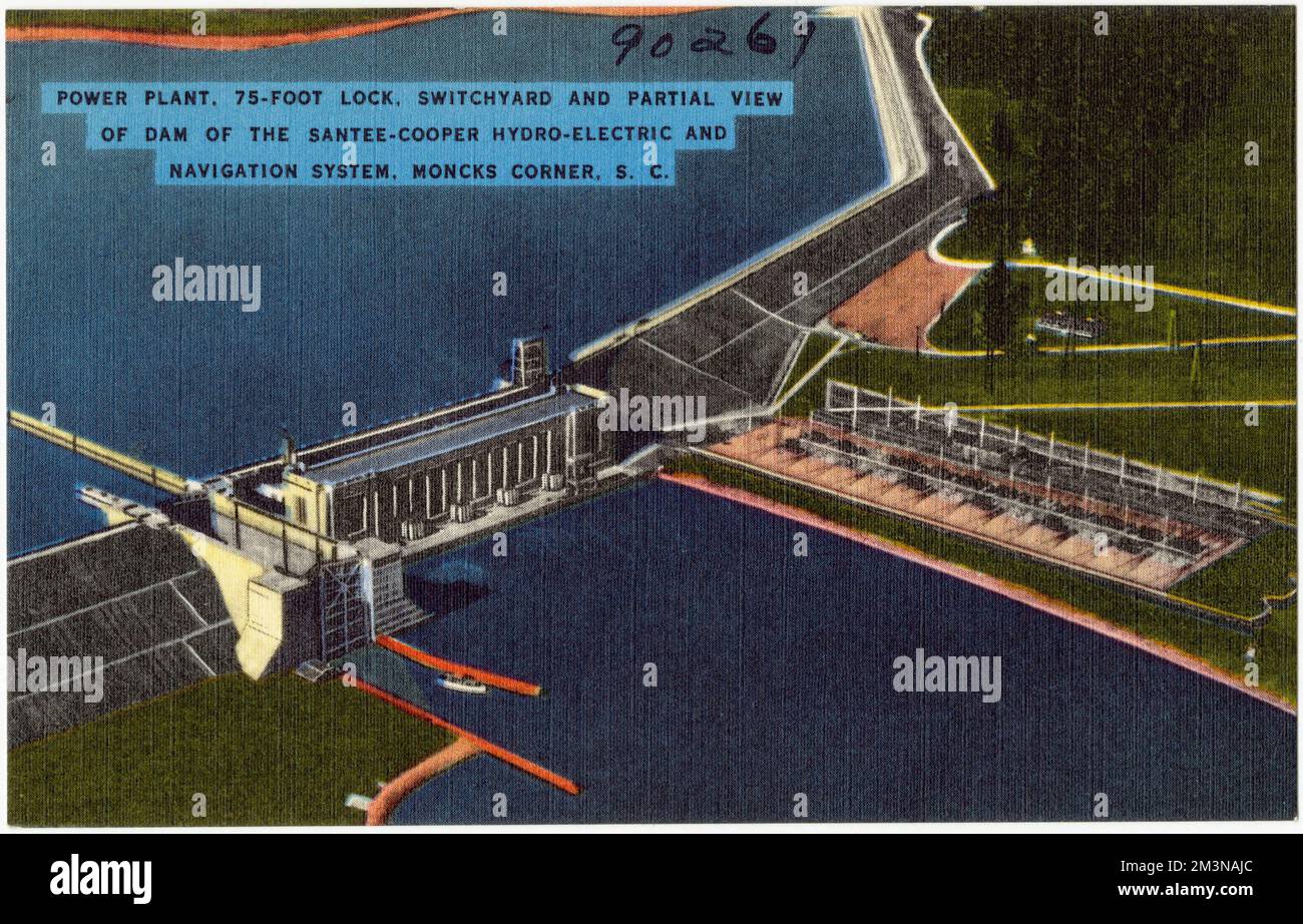 Power plant. 75-foot lock, switchyard and partial view of dam of the ...
