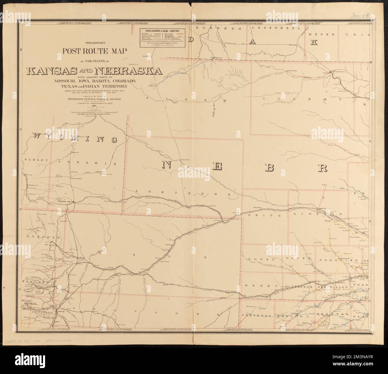 Preliminary post route map of the states of Kansas and Nebraska with ...