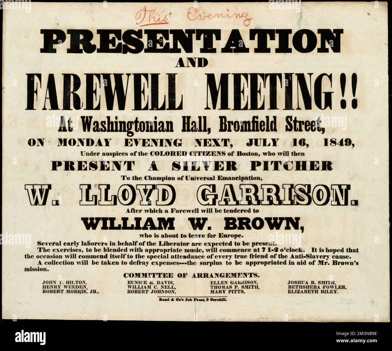 Presentation and farewell meeting!! : ... July 16, 1849... Colored ...
