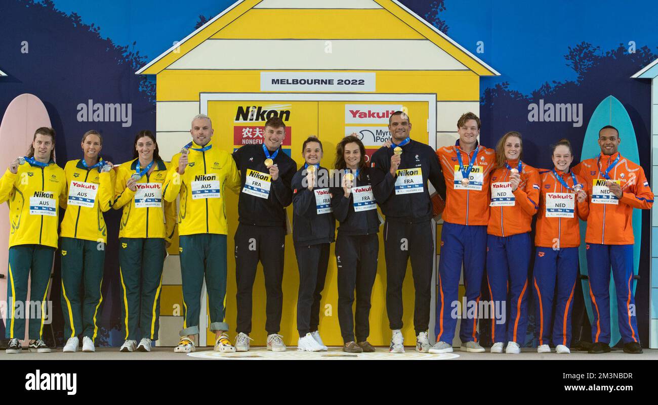 Melbourne, Australia. 16th Dec, 2022. Gold medalists Team France (C), silver medalists Team ...