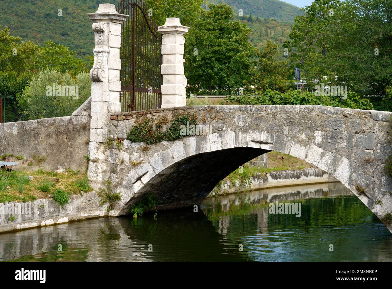Bridge over the Chiese river along the cycleway near Gavardo, Brescia ...