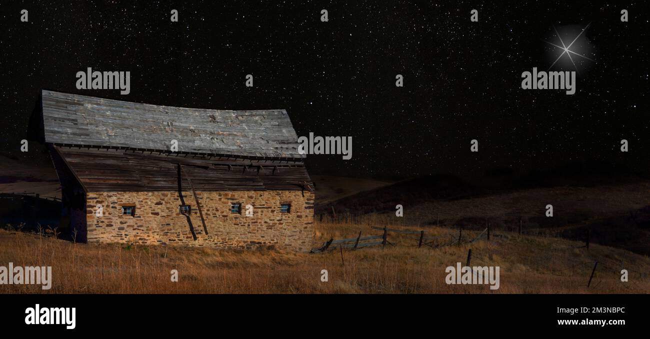 Bright light in the sky that is near an old building Stock Photo - Alamy