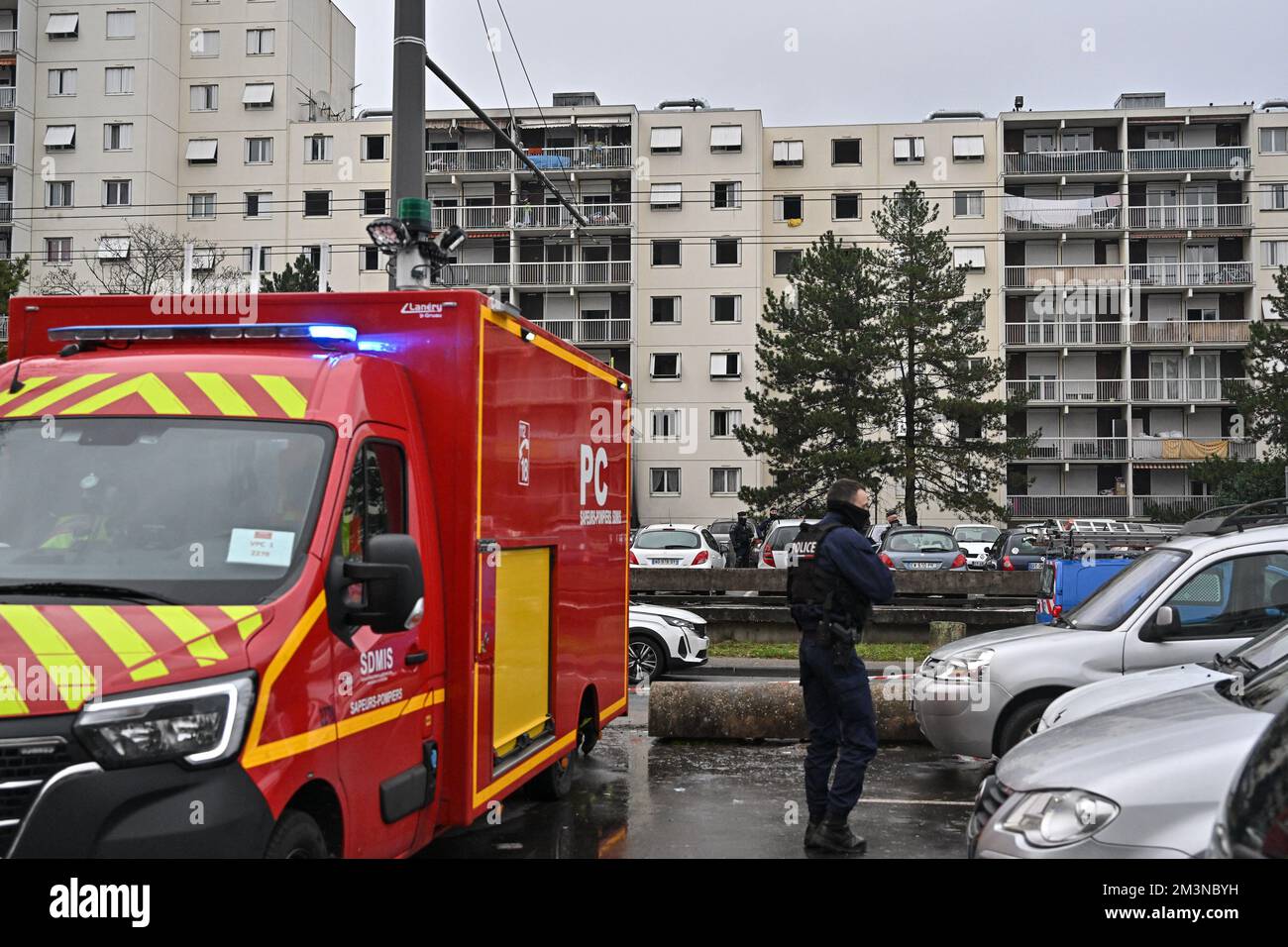 General view of the building after a fire occured in an apartment ...