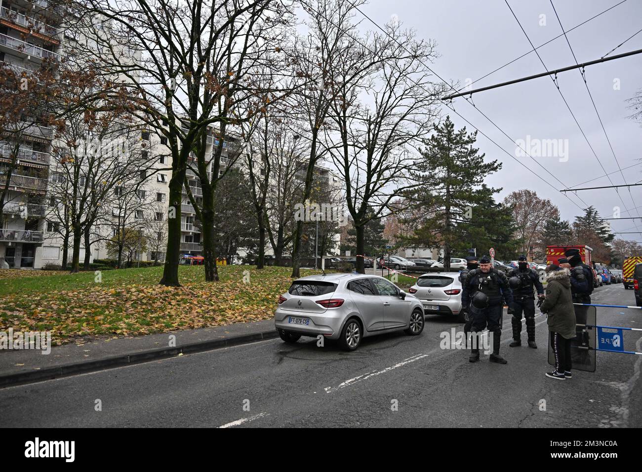General view of the building after a fire occured in an apartment ...