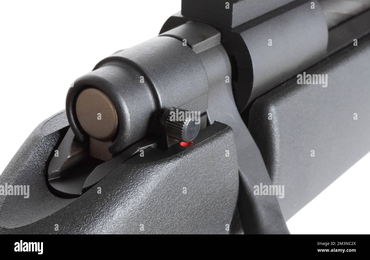 Bolt action rifle safety that is engaged isolated on white Stock Photo ...