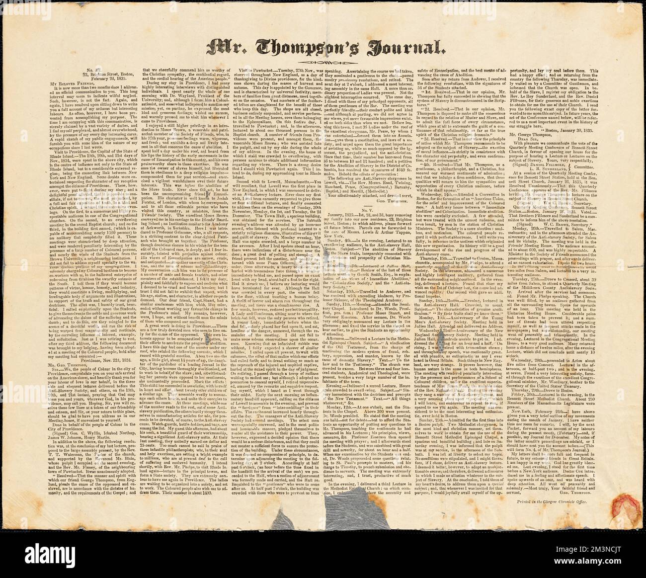 Printed matter: Mr. Thompson's journal , Abolitionists, United States ...