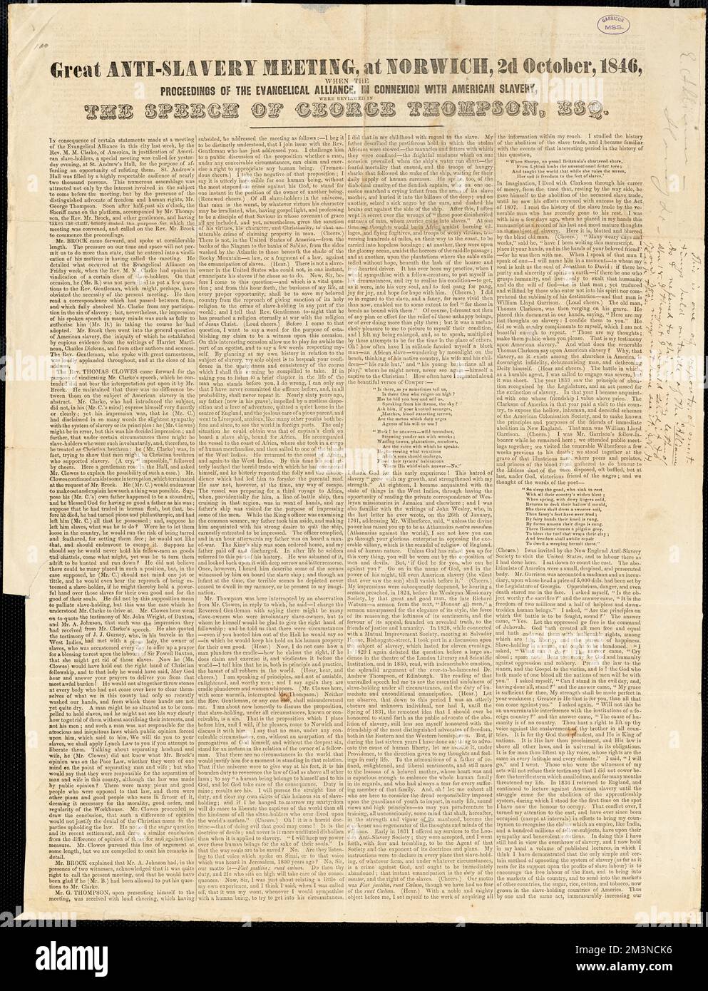 Printed matter: The speech of George Thompson, Esq. , Abolitionists ...