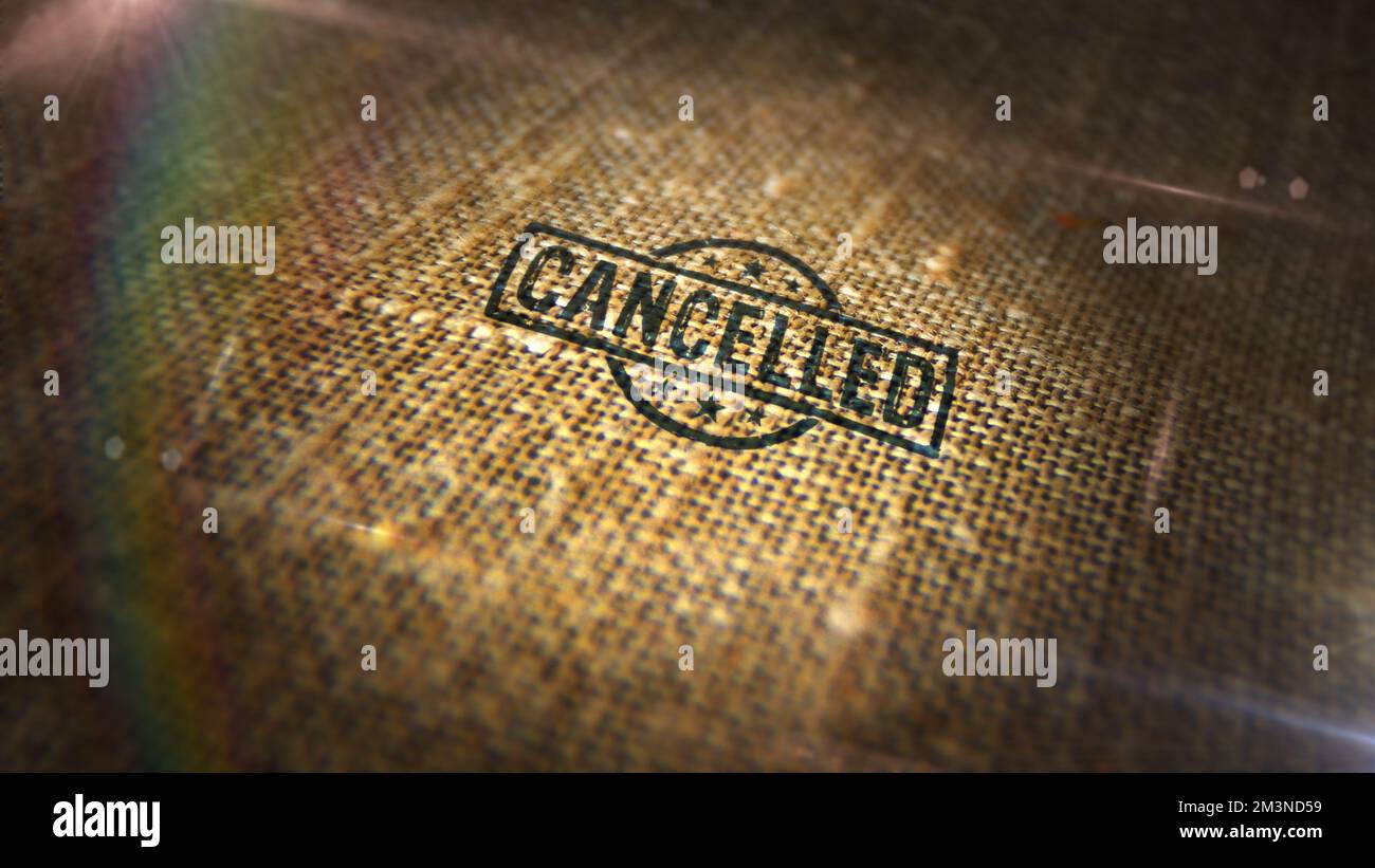 Cancelled stamp printed on linen sack. Cancellation and work annulment ...