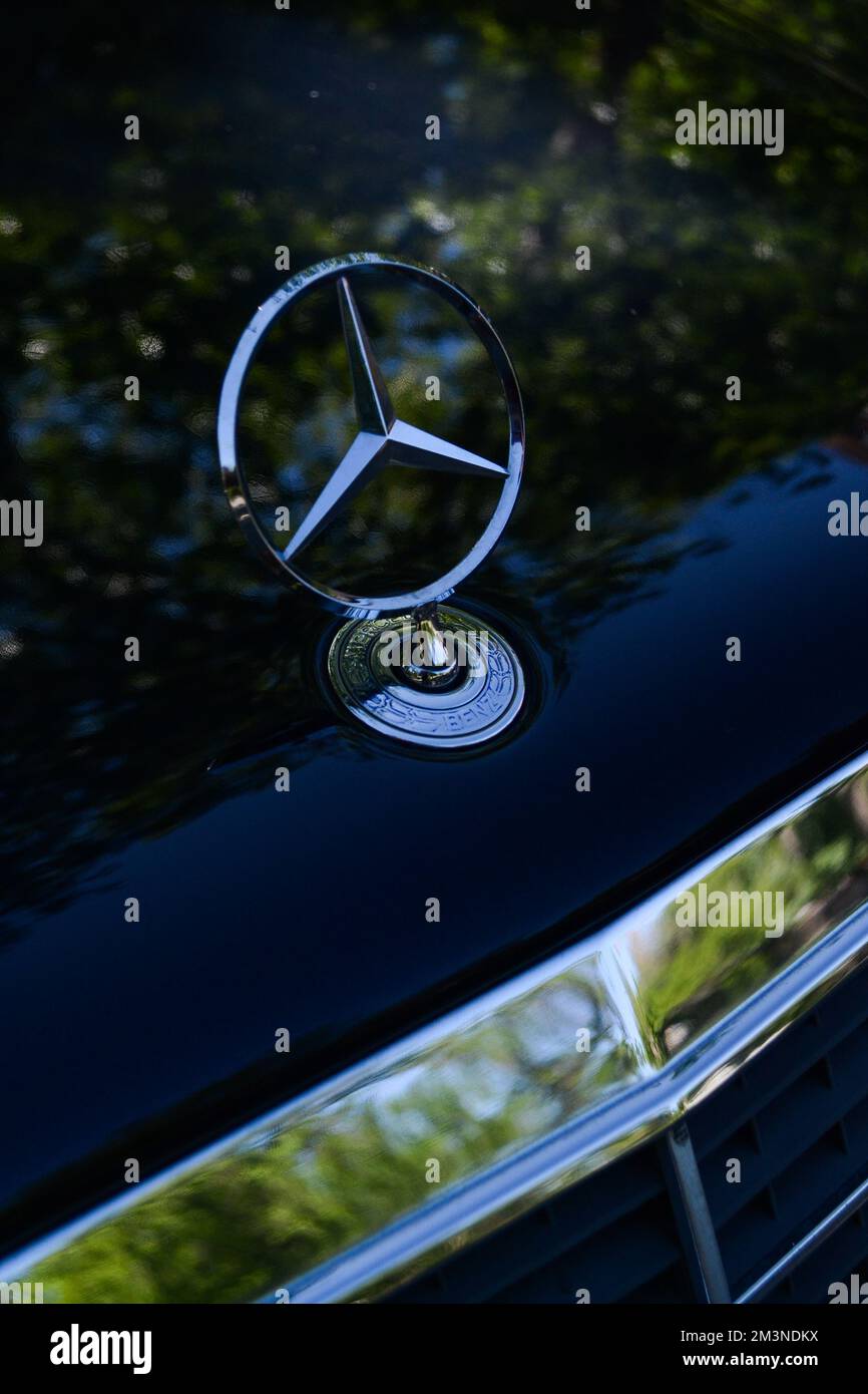 A vertical shot of the logo of a 1995 W124 Mercedes Benz E200 Stock ...