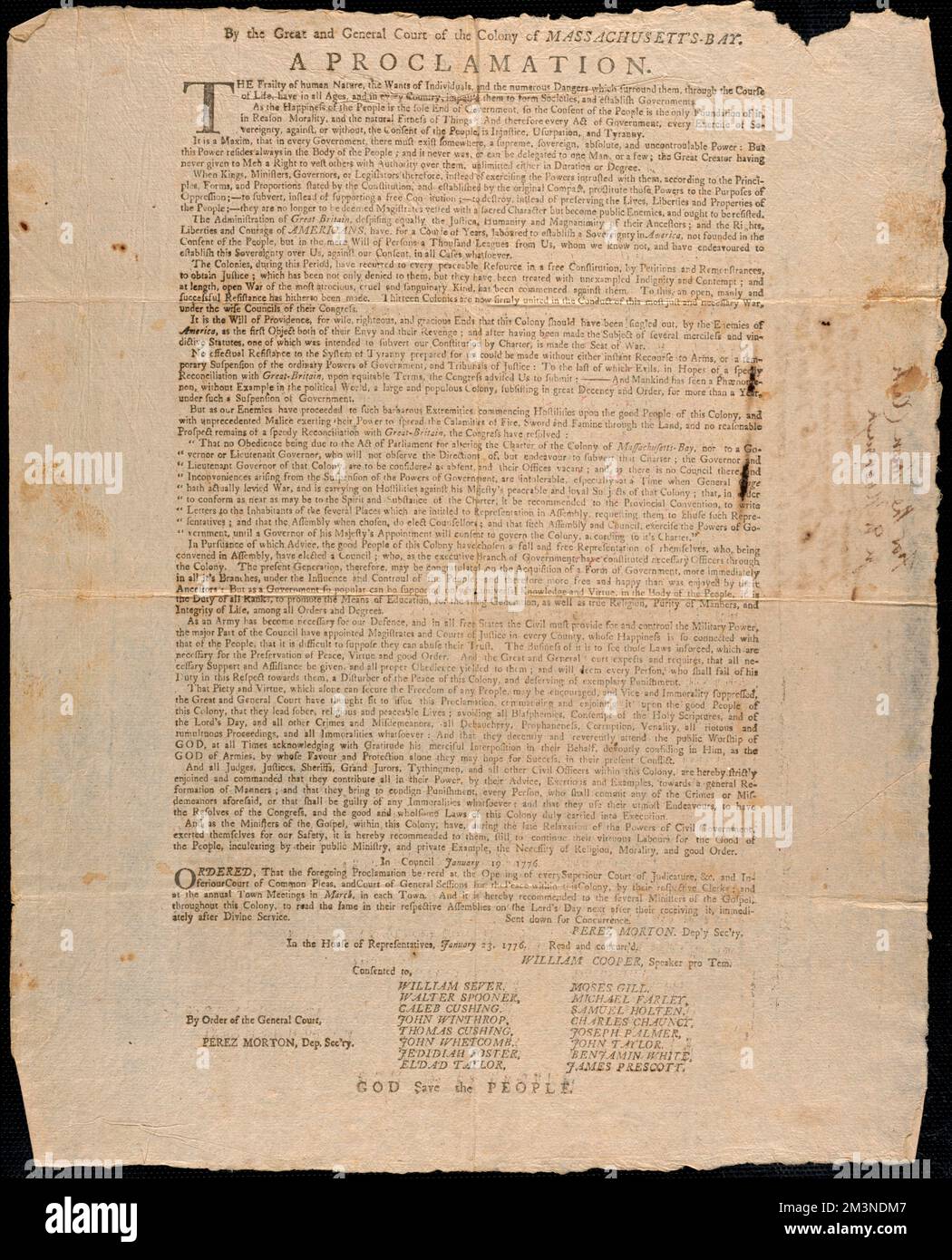 Proclamation of Independence by the General Court of MA Bay, 1776 ...