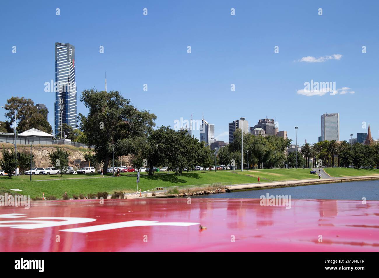 Melbourne City, alongside the River Yarra, photographed from a boat on ...